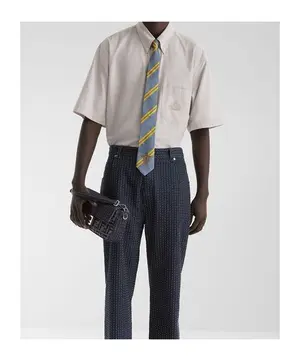 Fendi Striped Crest Embroidered Neck Tie