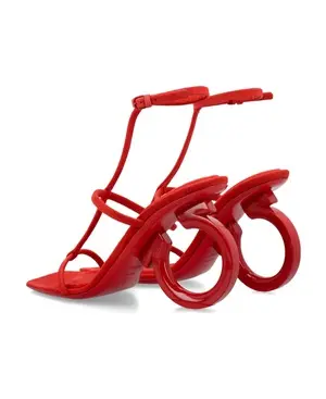 FERRAGAMO Elina Square-toe Heeled Sandals - Red