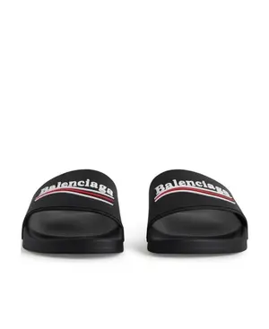 Balenciaga Logo Detailed Slip-on Sandals - Black