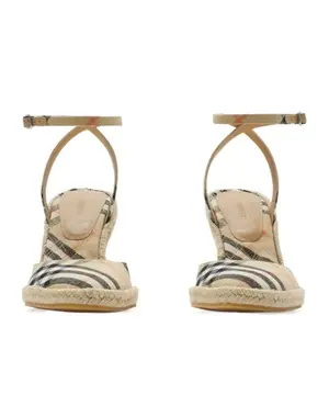 Burberry Checked Wedge Espadrille Sandals