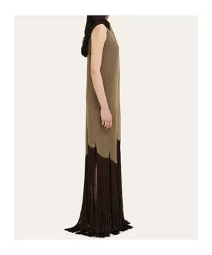FERRAGAMO Sleeveless Maxi Dress With Fringe Detail