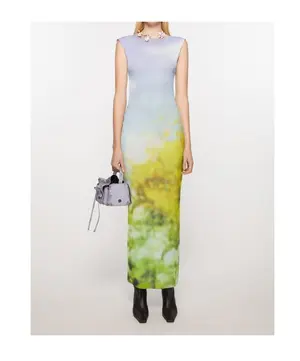 Acne Studios Sleeveless Maxi Dress With Fuzzy Landscape Print