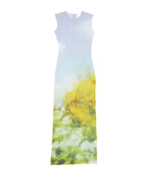 Acne Studios Sleeveless Maxi Dress With Fuzzy Landscape Print - Blue