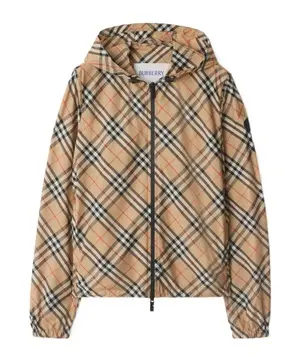 Burberry Checked Hooded Zip-up Jacket With Equestrian Knight Design - Sand-colored