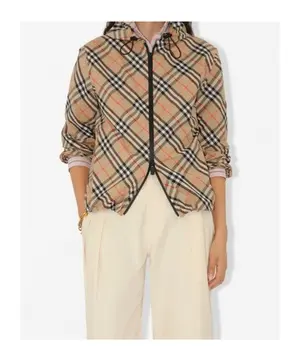 Burberry Checked Hooded Zip-up Jacket With Equestrian Knight Design - Sand-colored