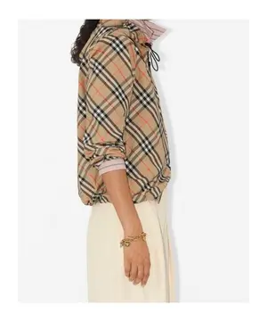 Burberry Checked Hooded Zip-up Jacket With Equestrian Knight Design - Sand-colored