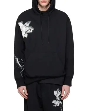 Y3 Floral Print Drawstring Hoodie