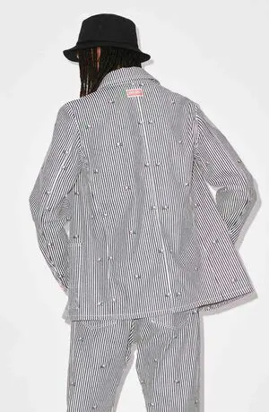 Kenzo Pixel Embroidered Striped Denim Workwear Jacket