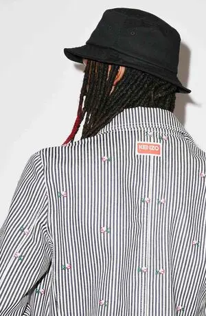 Kenzo Pixel Embroidered Striped Denim Workwear Jacket
