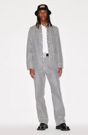 Kenzo Pixel Embroidered Striped Denim Workwear Jacket