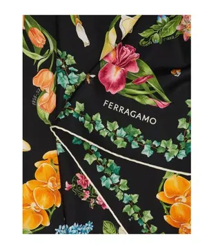 FERRAGAMO Eden Shoes Print Silk Scarf - Black