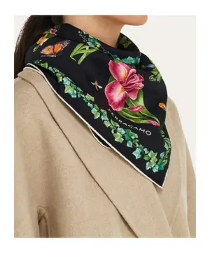 FERRAGAMO Eden Shoes Print Silk Scarf - Black
