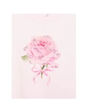 Monnalisa Rose Print Dress With Rhinestone Embellishments
