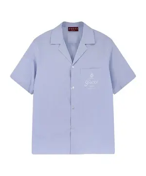 Gucci Thin Striped Poplin Bowling Shirt - Light Blue