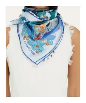 FERRAGAMO Jungle Party Print Silk Scarf - Sky-blue