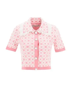 Alessandra Rich Cropped Jacquard Cardigan - Pink
