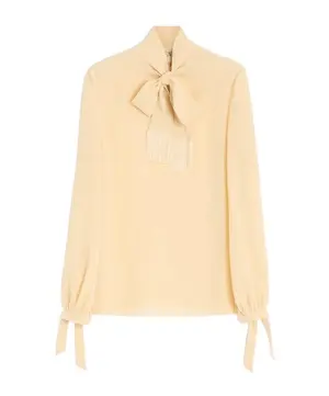 Valentino Garavani Crepe De Chine Long Sleeve Blouse With Fringe Detail