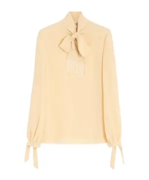 Valentino Garavani Crepe De Chine Long Sleeve Blouse With Fringe Detail - Birch