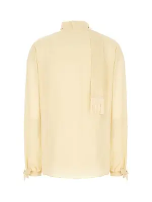 Valentino Garavani Crepe De Chine Long Sleeve Blouse With Fringe Detail - Birch
