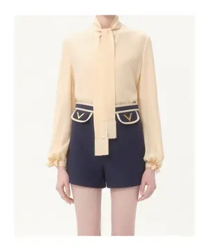 Valentino Garavani Crepe De Chine Long Sleeve Blouse With Fringe Detail - Birch