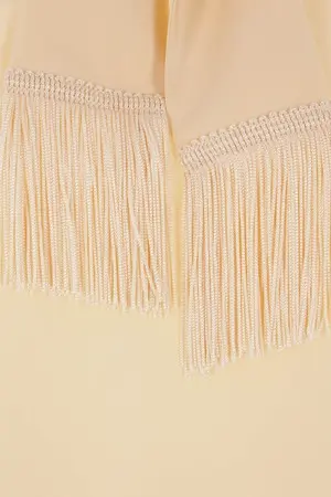 Valentino Garavani Crepe De Chine Long Sleeve Blouse With Fringe Detail - Birch