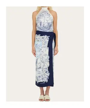 FERRAGAMO Voyage Print Silk Sarong - Blue