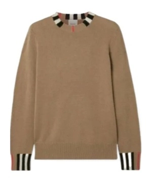 Burberry Cashmere Jumper With Striped Edging - Beige