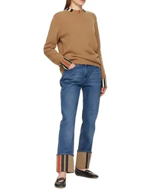 Burberry Cashmere Jumper With Striped Edging - Beige