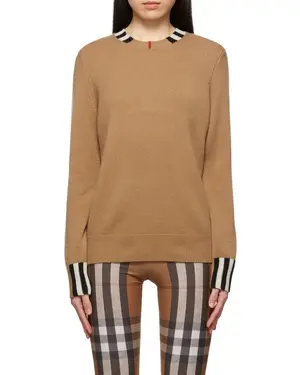 Burberry Cashmere Jumper With Striped Edging - Beige