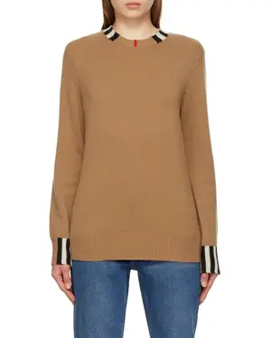 Burberry Cashmere Jumper With Striped Edging - Beige