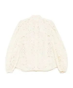 Zimmermann Openwork Stand-up Collar Shirt With Floral Cutouts