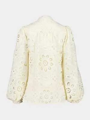 Zimmermann Openwork Stand-up Collar Shirt With Floral Cutouts