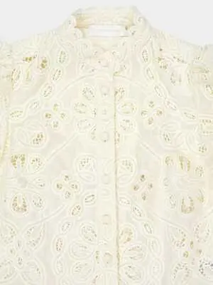 Zimmermann Openwork Stand-up Collar Shirt With Floral Cutouts