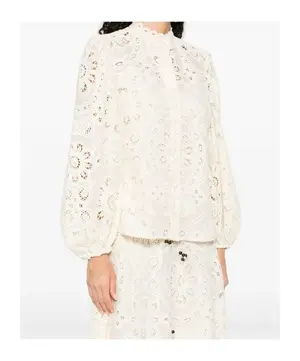Zimmermann Openwork Stand-up Collar Shirt With Floral Cutouts