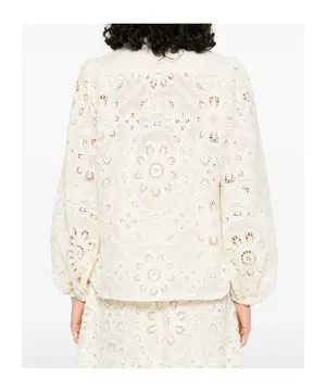 Zimmermann Openwork Stand-up Collar Shirt With Floral Cutouts