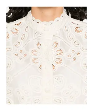 Zimmermann Openwork Stand-up Collar Shirt With Floral Cutouts