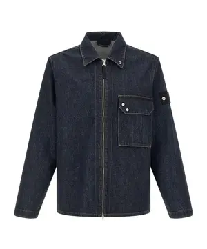 Stone Island Logo Patch Denim Shirt - Blue