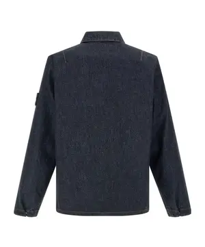 Stone Island Logo Patch Denim Shirt - Blue