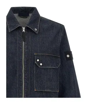 Stone Island Logo Patch Denim Shirt - Blue