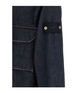 Stone Island Logo Patch Denim Shirt - Blue