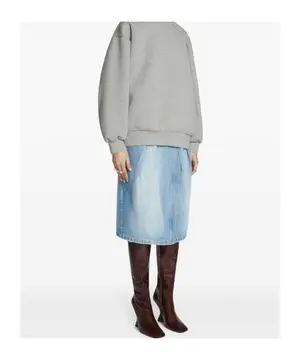 Dries Van Noten Denim Midi Skirt With Pleat Detailing