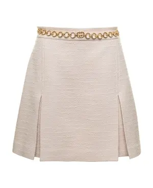 Gucci A-line Bouclé Miniskirt With Gold Chain Belt