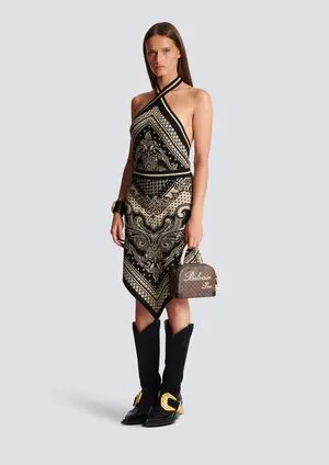 Balmain Backless Knit Paisley And Monogram Dress - Black