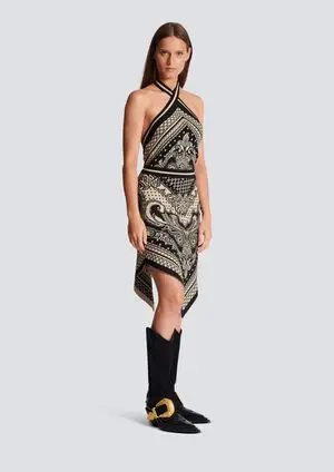 Balmain Backless Knit Paisley And Monogram Dress - Black