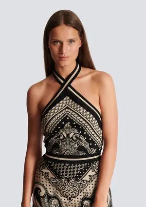 Balmain Backless Knit Paisley And Monogram Dress - Black