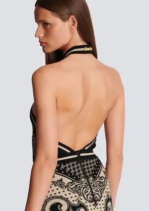 Balmain Backless Knit Paisley And Monogram Dress - Black