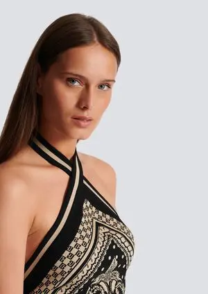 Balmain Backless Knit Paisley And Monogram Dress - Black
