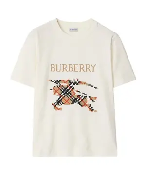 Burberry Logo & Equestrian Knight Design Crewneck T-shirt - Chalk