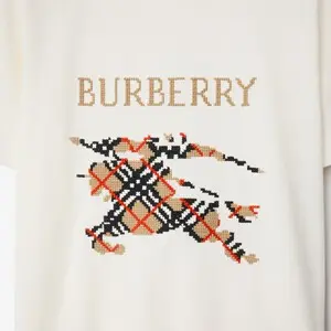 Burberry Logo & Equestrian Knight Design Crewneck T-shirt - Chalk