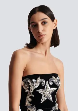 Balmain Paisley Embroidered Strapless Mini Dress